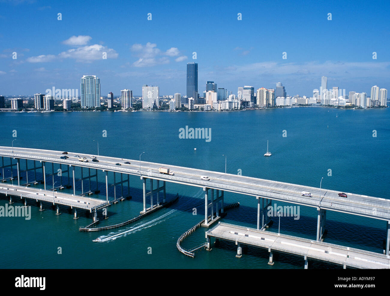Rickenbacker Causway Bridge connecting Mainland to Key Biscayne Miami ...