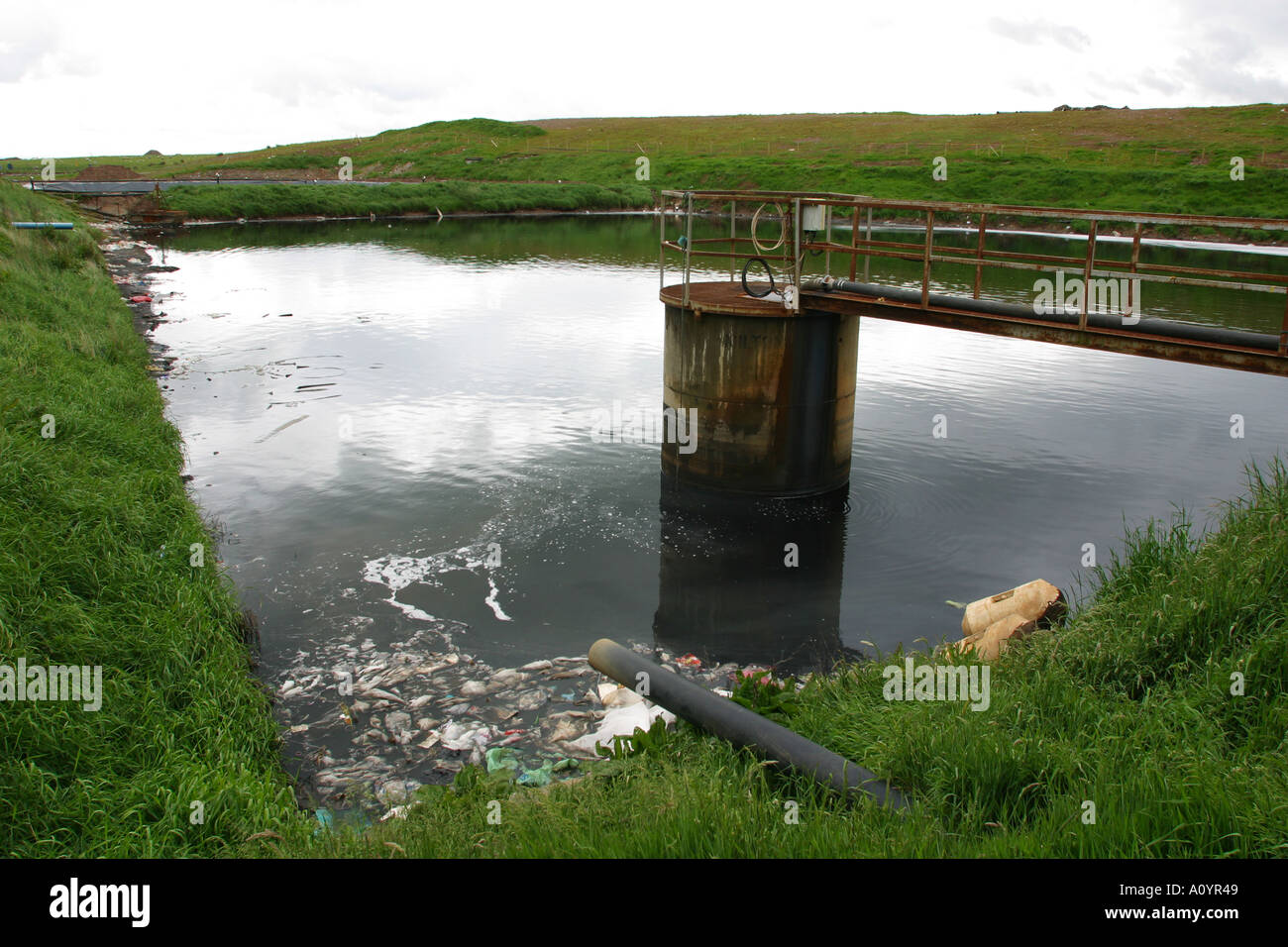 leachate pool on landfill site with rubbish chemical organic and heavy ...