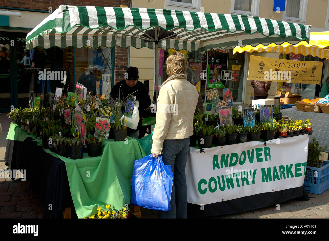 Market stall at farmers market in spring England United Kingdom Stock ...