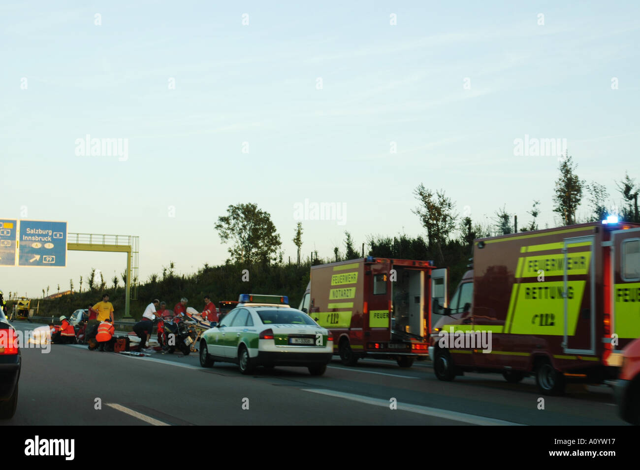 traffic jam on highway, overhead signs, accident Stock Photo - Alamy