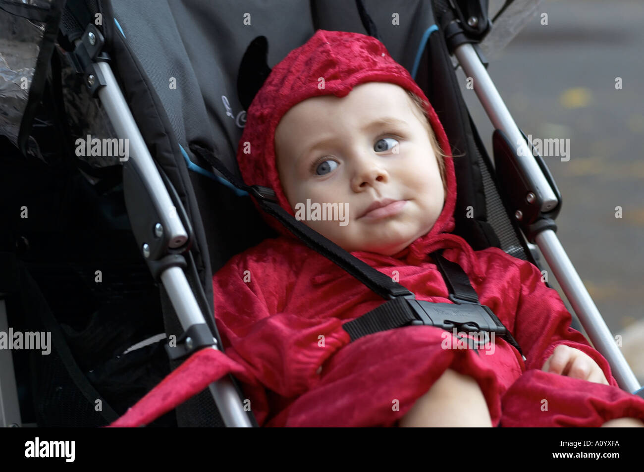 Baby in devil costume relaxes in stroller Model released and Property ...
