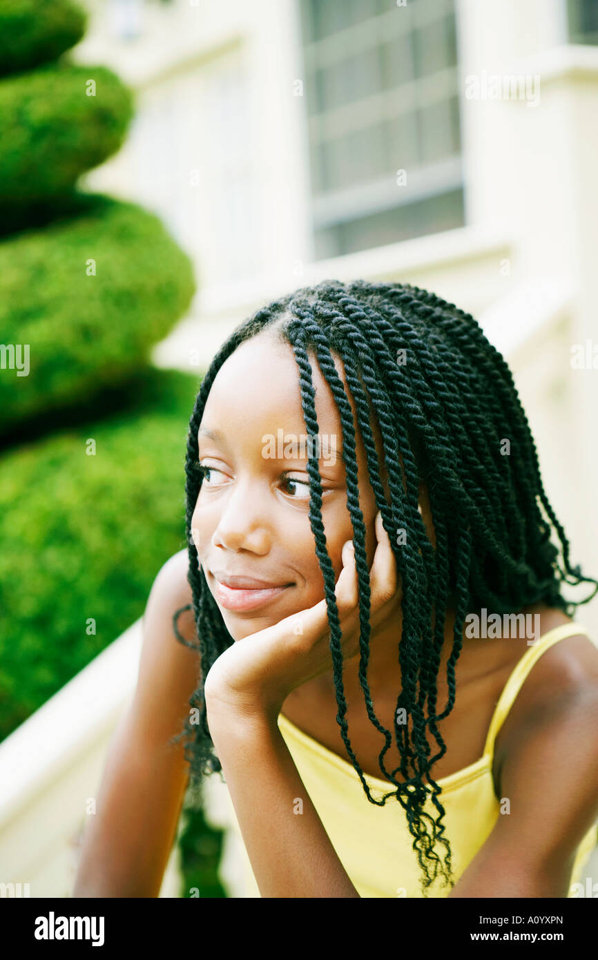 Young African girl smiling Stock Photo - Alamy