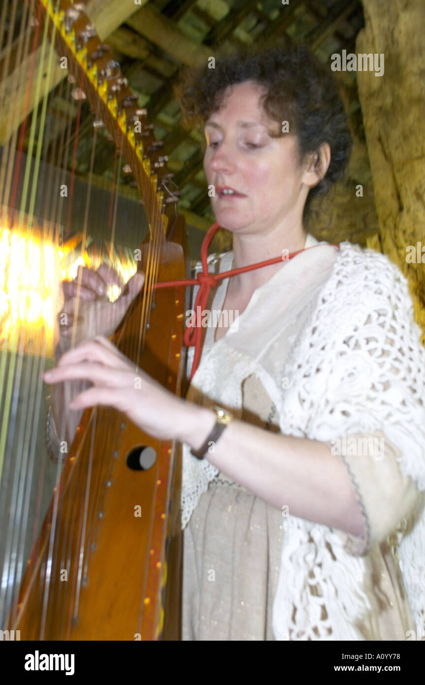 Harpist playing in Victorian costume Stock Photo - Alamy