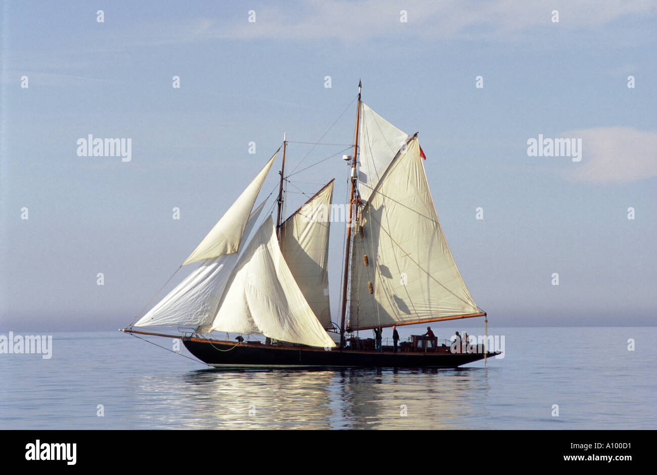 The restored 1909 British built gaff rigged schooner Hoshi under sail ...