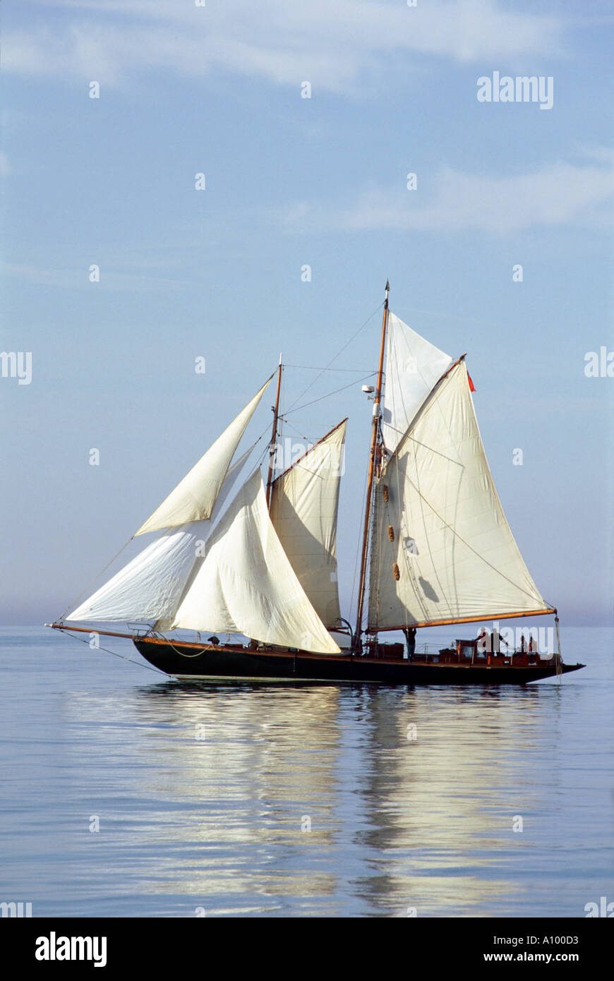 The restored 1909 British built gaff rigged schooner Hoshi under sail ...