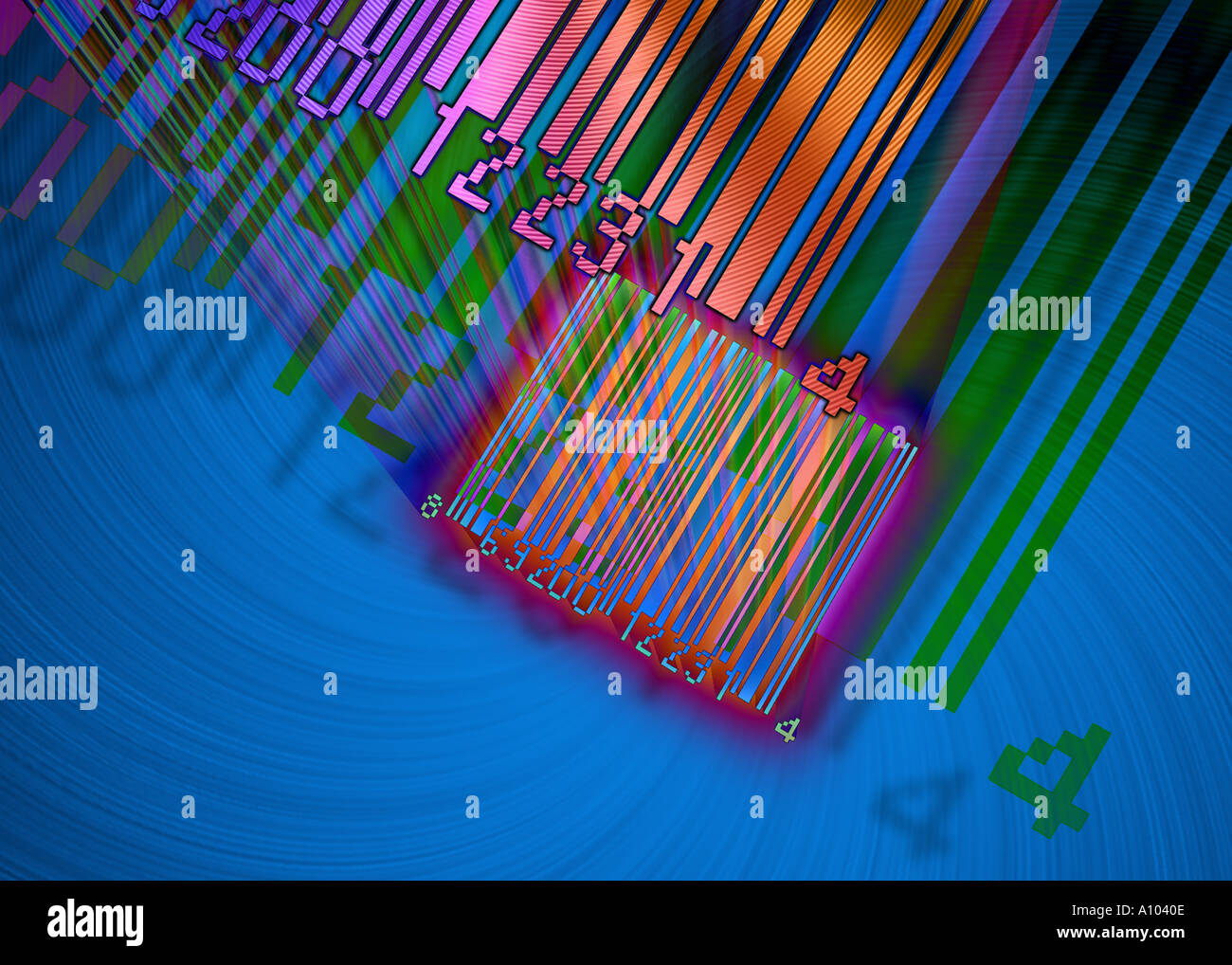 Barcode rising up from blue background Stock Photo - Alamy