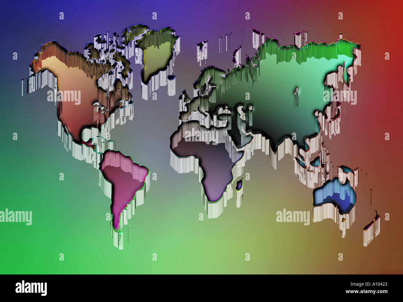 Transparent extruded world map on softly colored backdrop Stock Photo ...