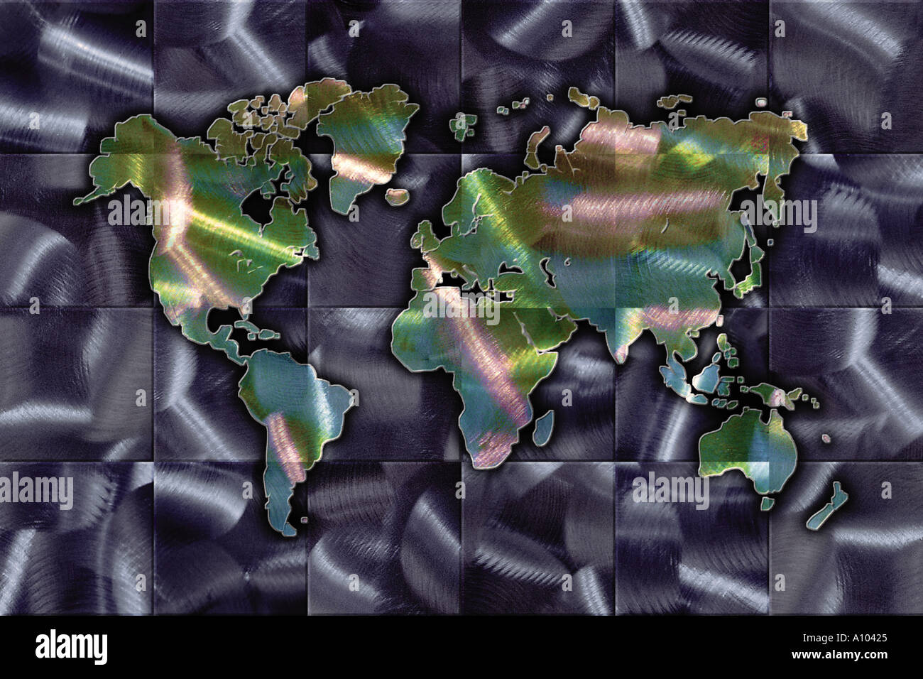Metallic world map on metallic background Stock Photo - Alamy