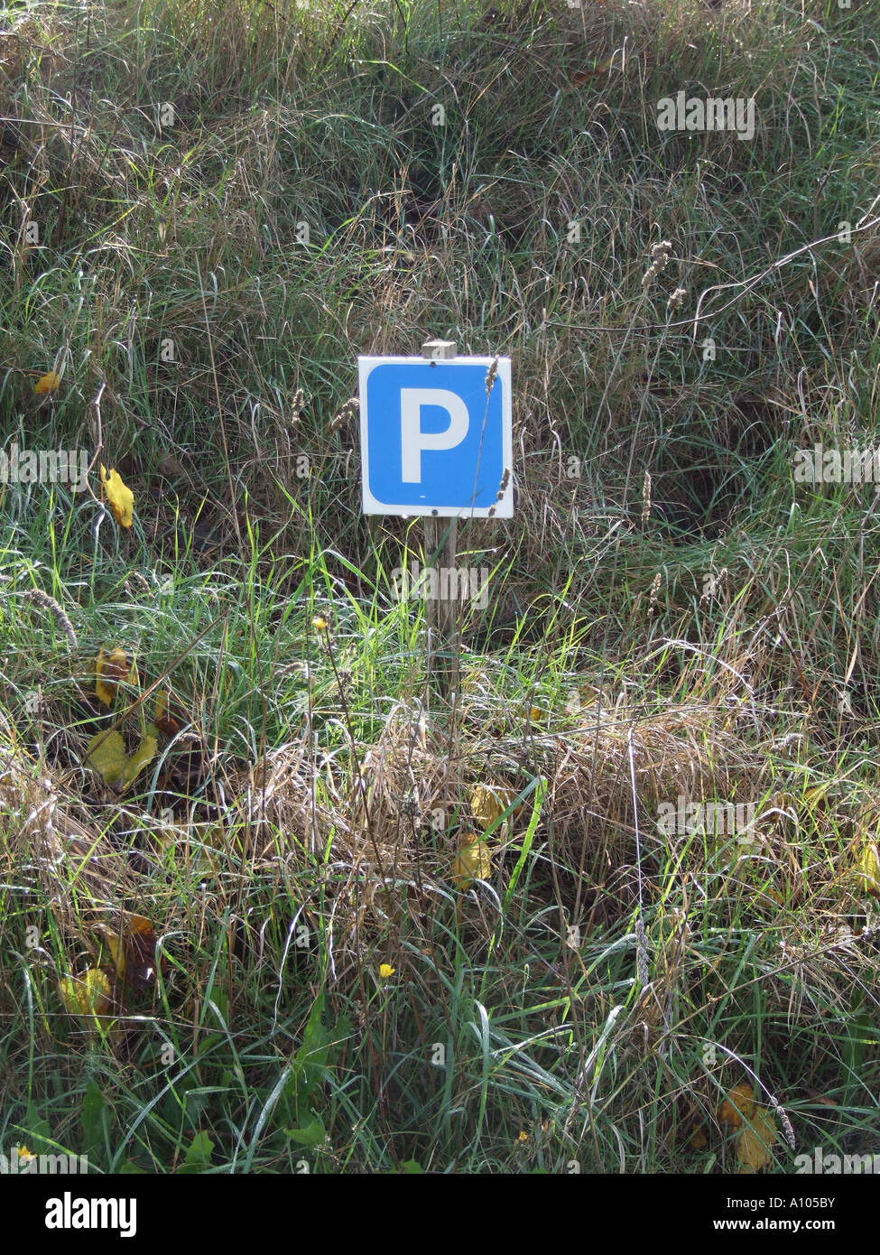 parking sign in field in countryside Stock Photo - Alamy
