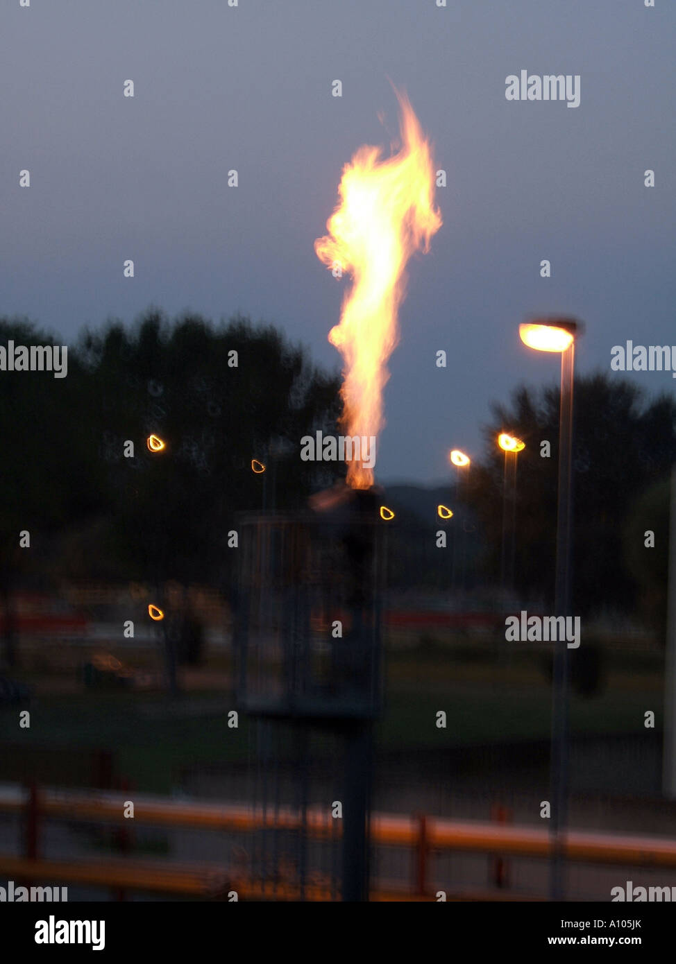 flame at factory at night Stock Photo - Alamy