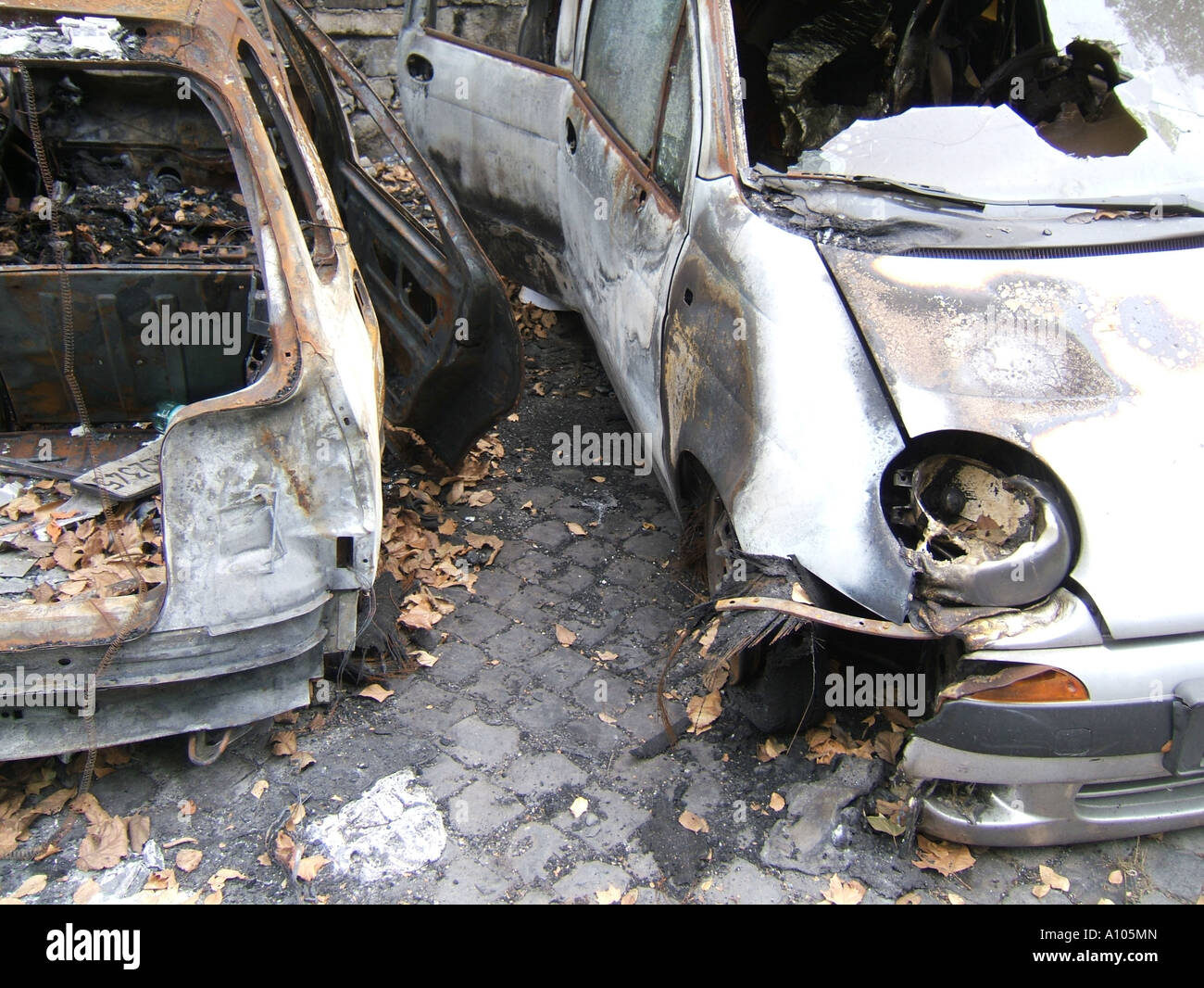 cars destroyed by fire Stock Photo - Alamy