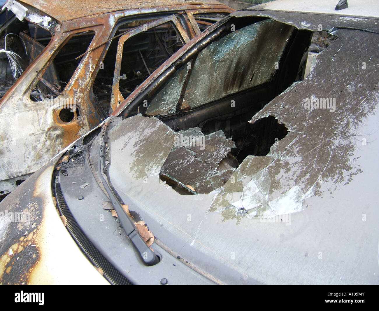 cars destroyed by fire Stock Photo - Alamy