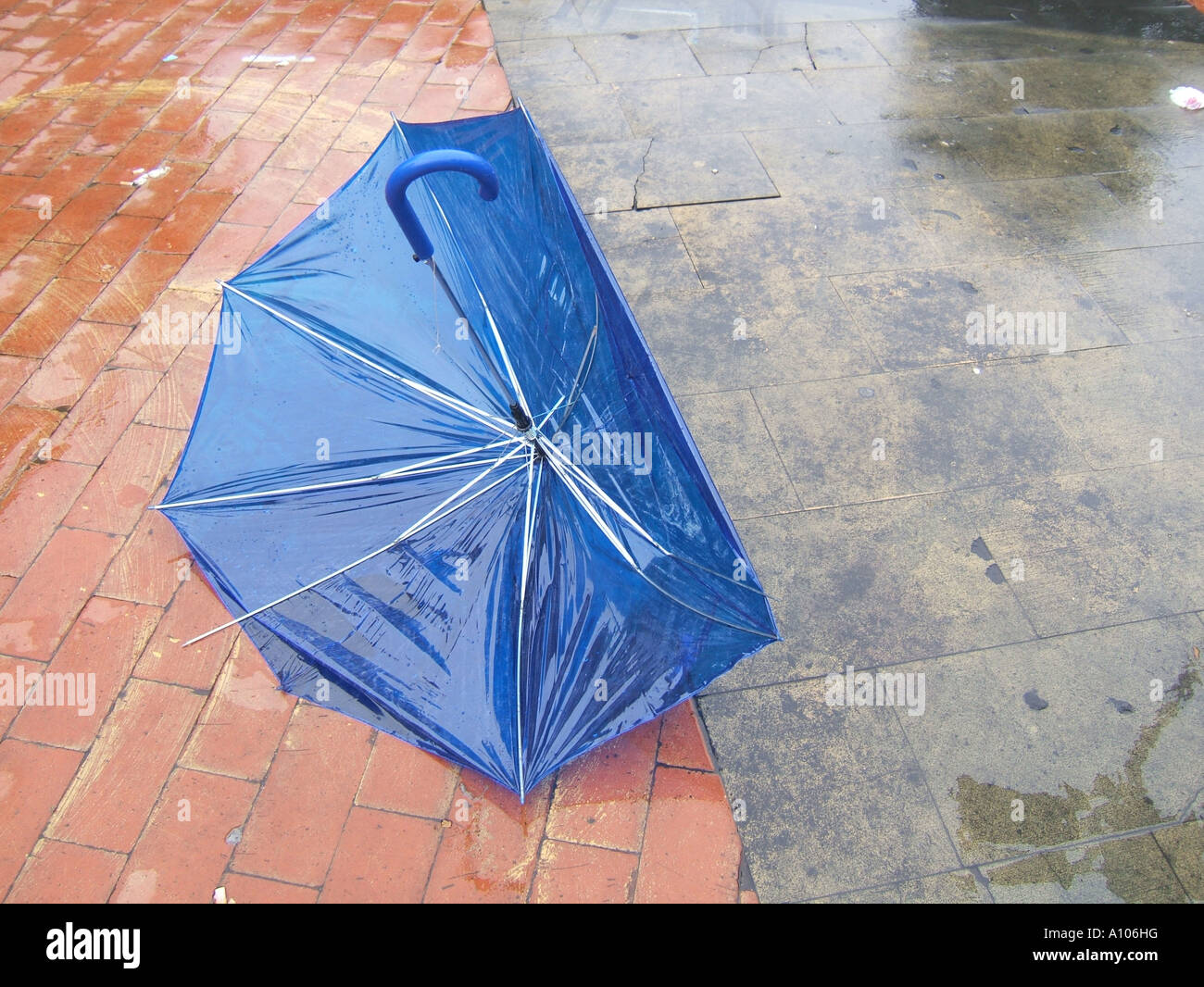 broken umbrella on wet pavement Stock Photo - Alamy
