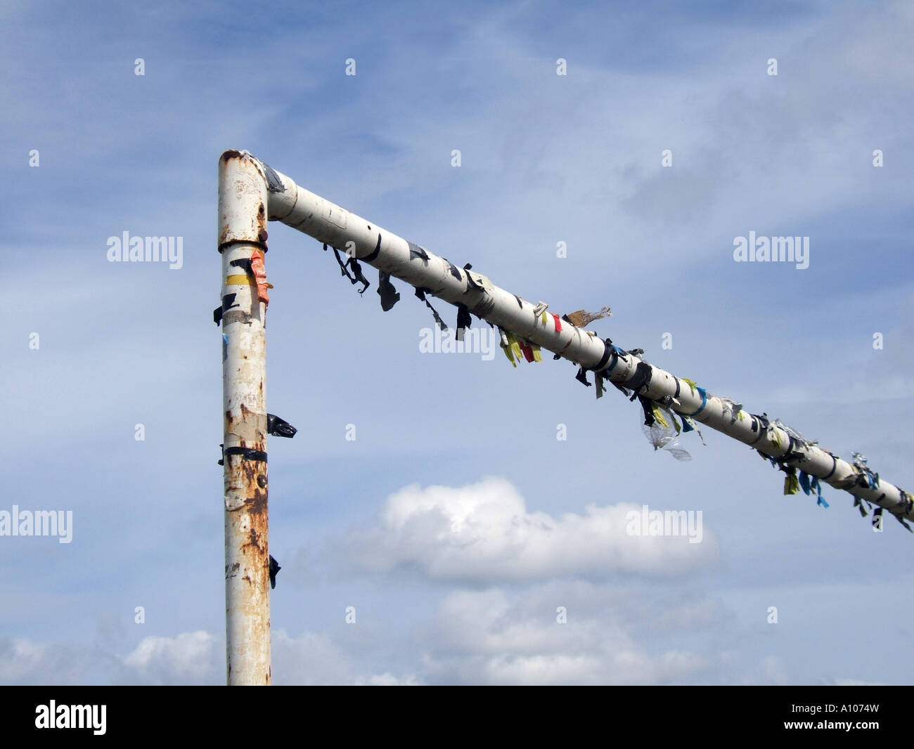 goal posts covered with adhesive tape used to hold net concept idea ...