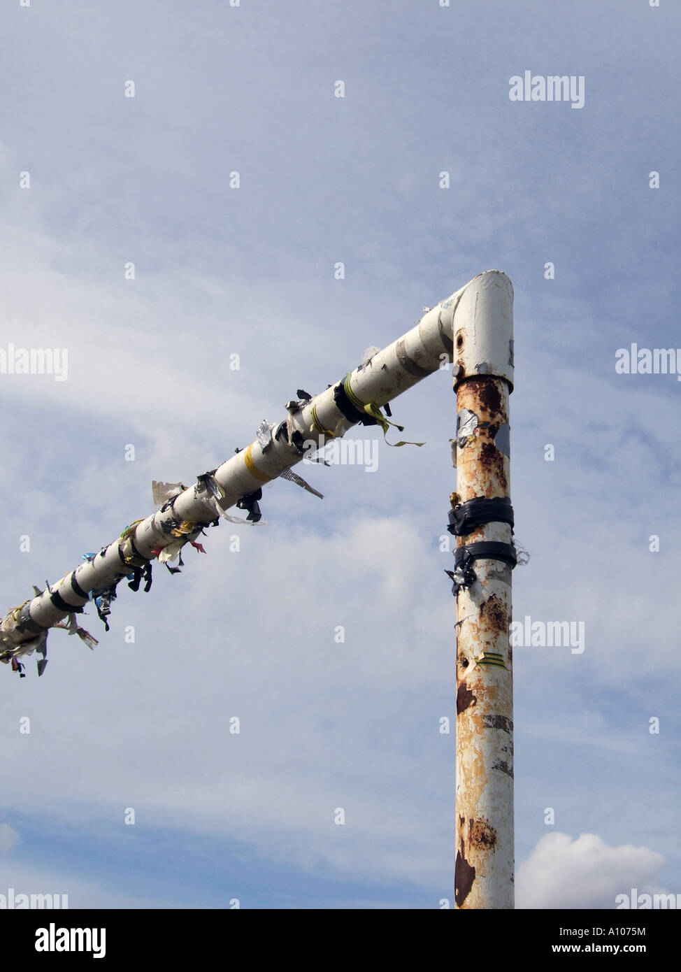goal posts covered with adhesive tape used to hold net concept idea ...