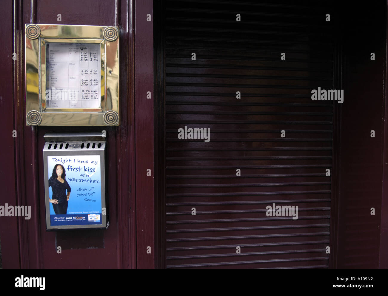 foleys pub bar detail purple marroon shutters closed shut cigarette ...
