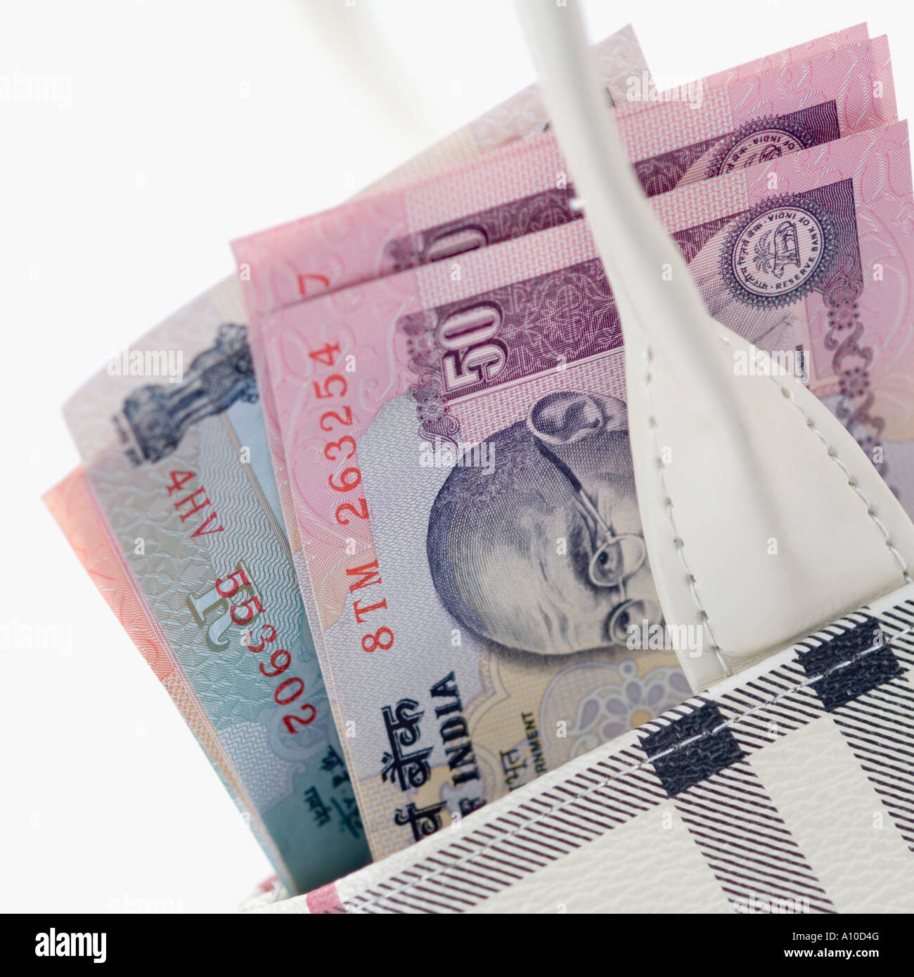 Close-up of Indian banknotes of different denominations in a bag Stock ...
