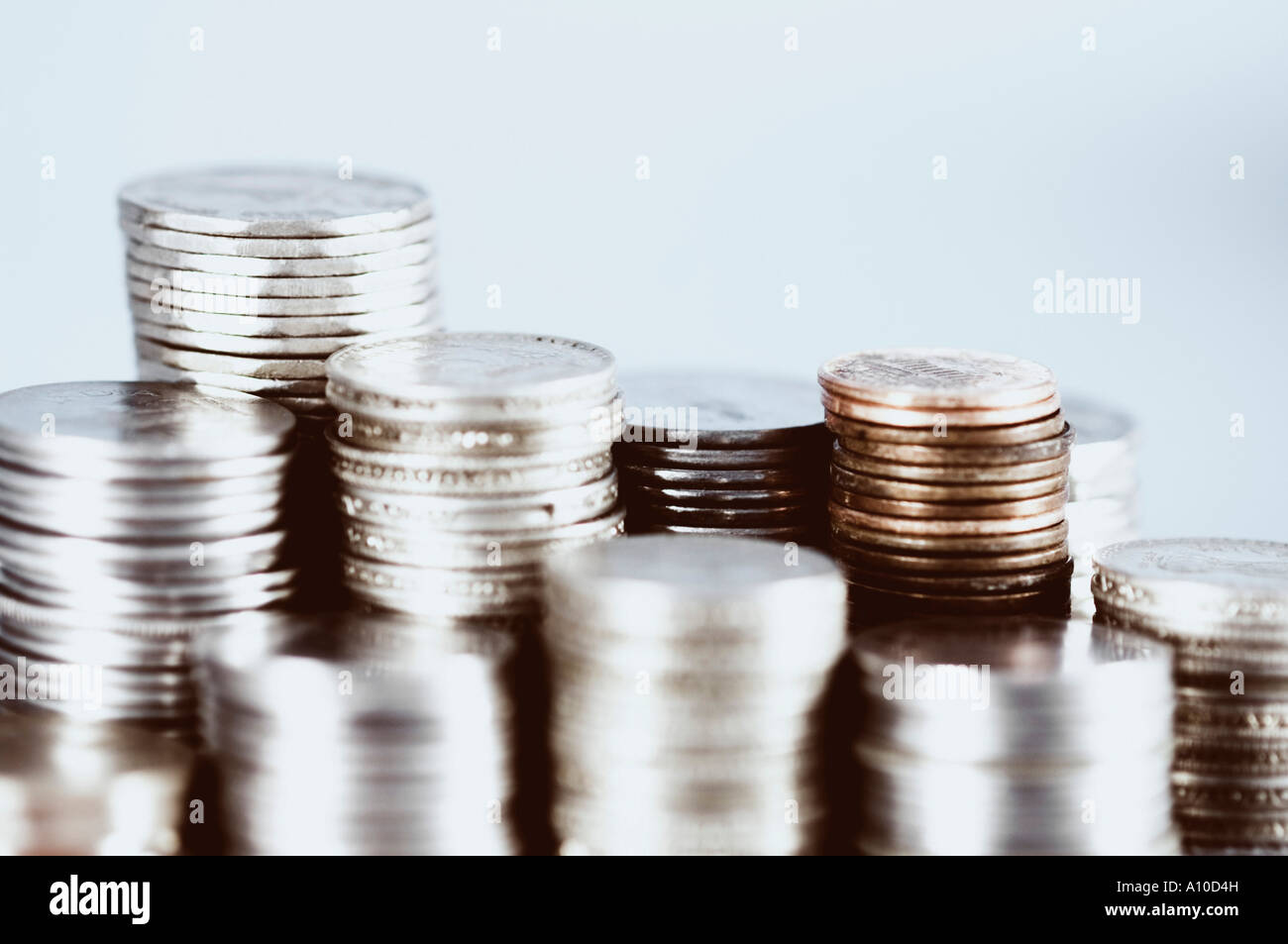 Close-up of stacks of Indian coins of different denominations Stock ...