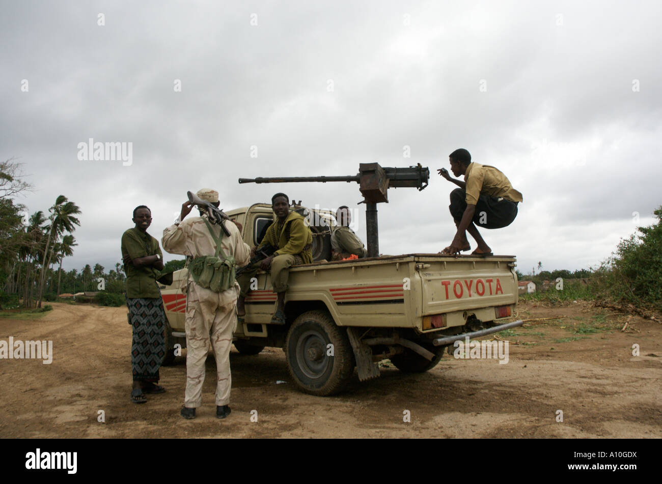 Somali militia on a Technical support vehicle fitted with 12.7mm anti ...