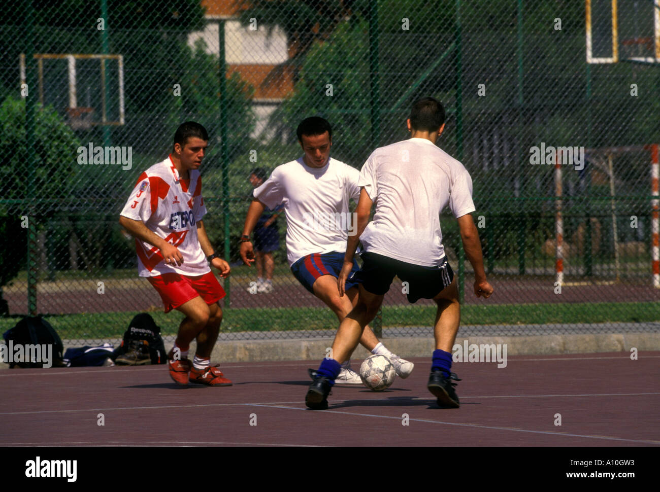 Spaniards, Spanish students, soccer players, playing soccer, campus ...