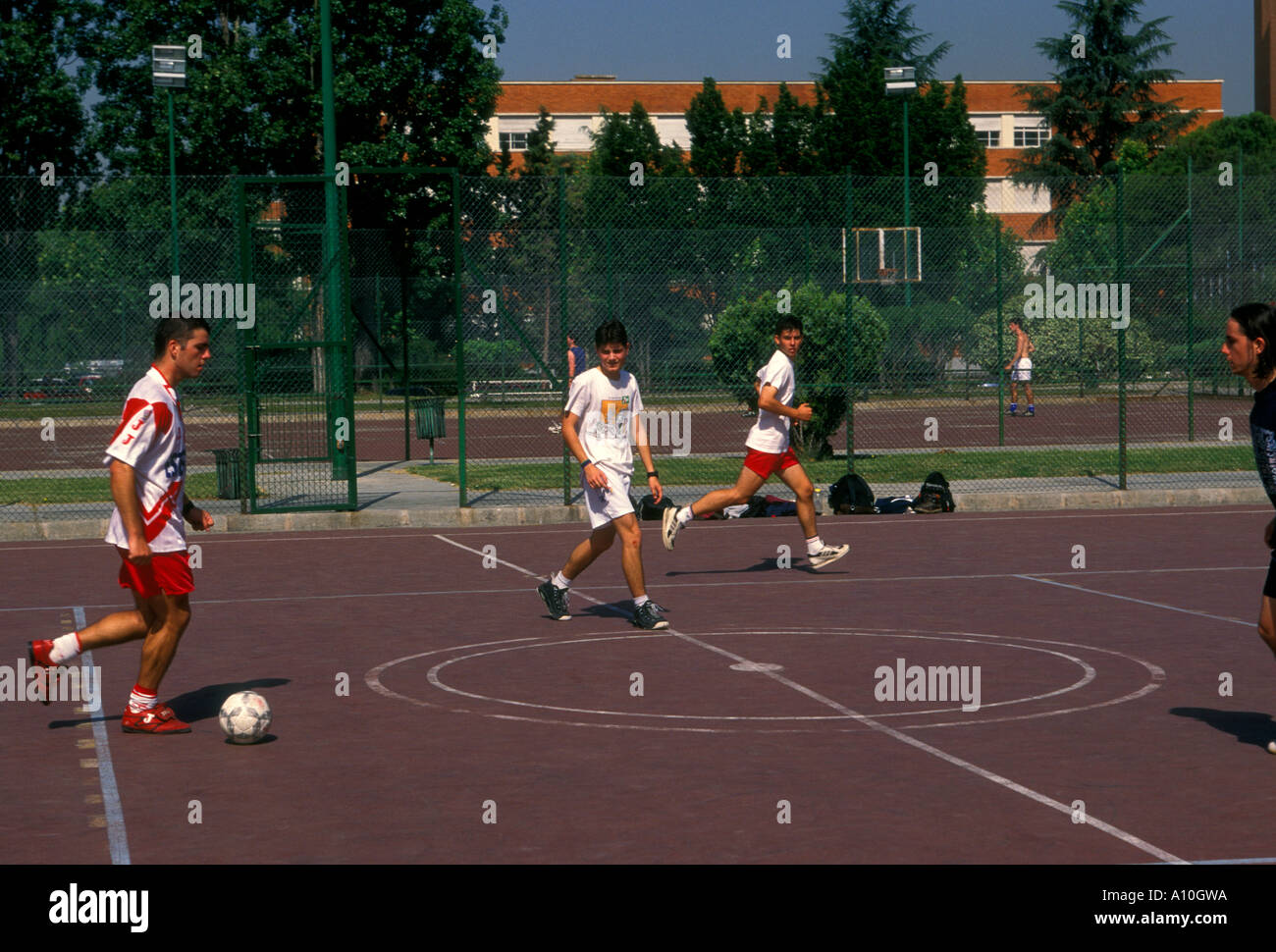 Spaniards, Spanish students, soccer players, playing soccer, campus ...