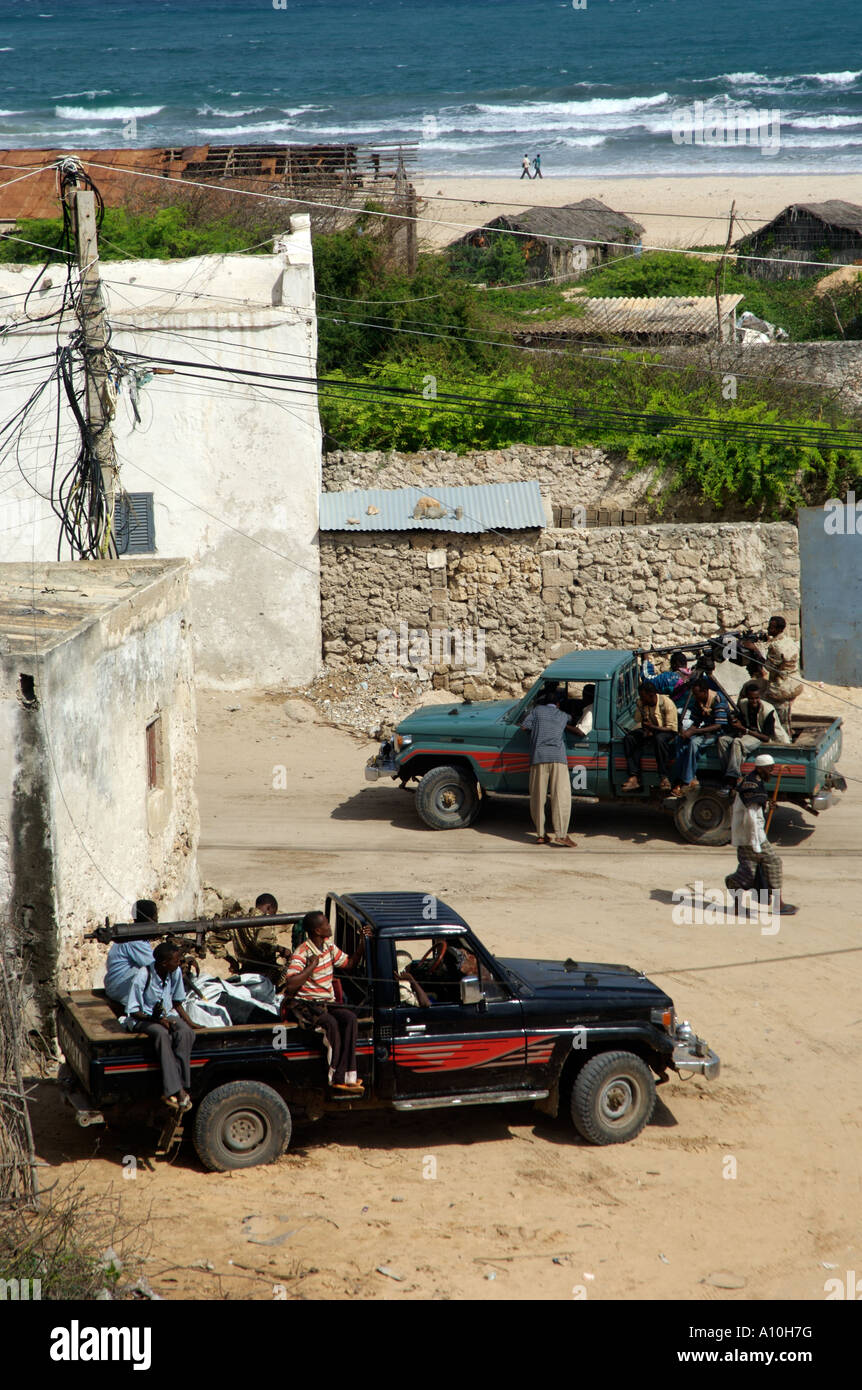 Somali militia on a Technical support vehicle fitted with 12.7mm anti ...