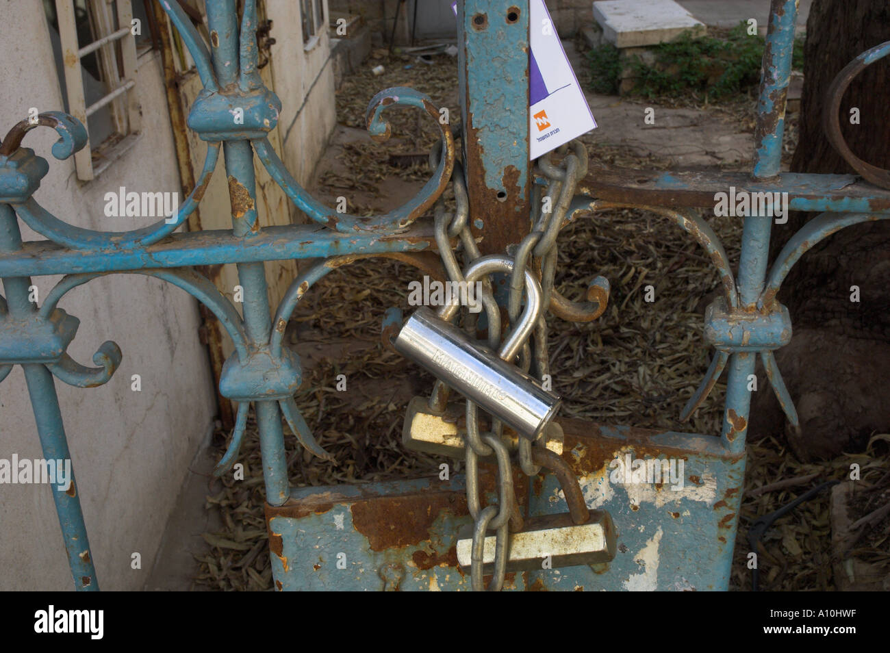 Israel Jerusalem Nahlaot neigbourhood locked forged metal gate with ...