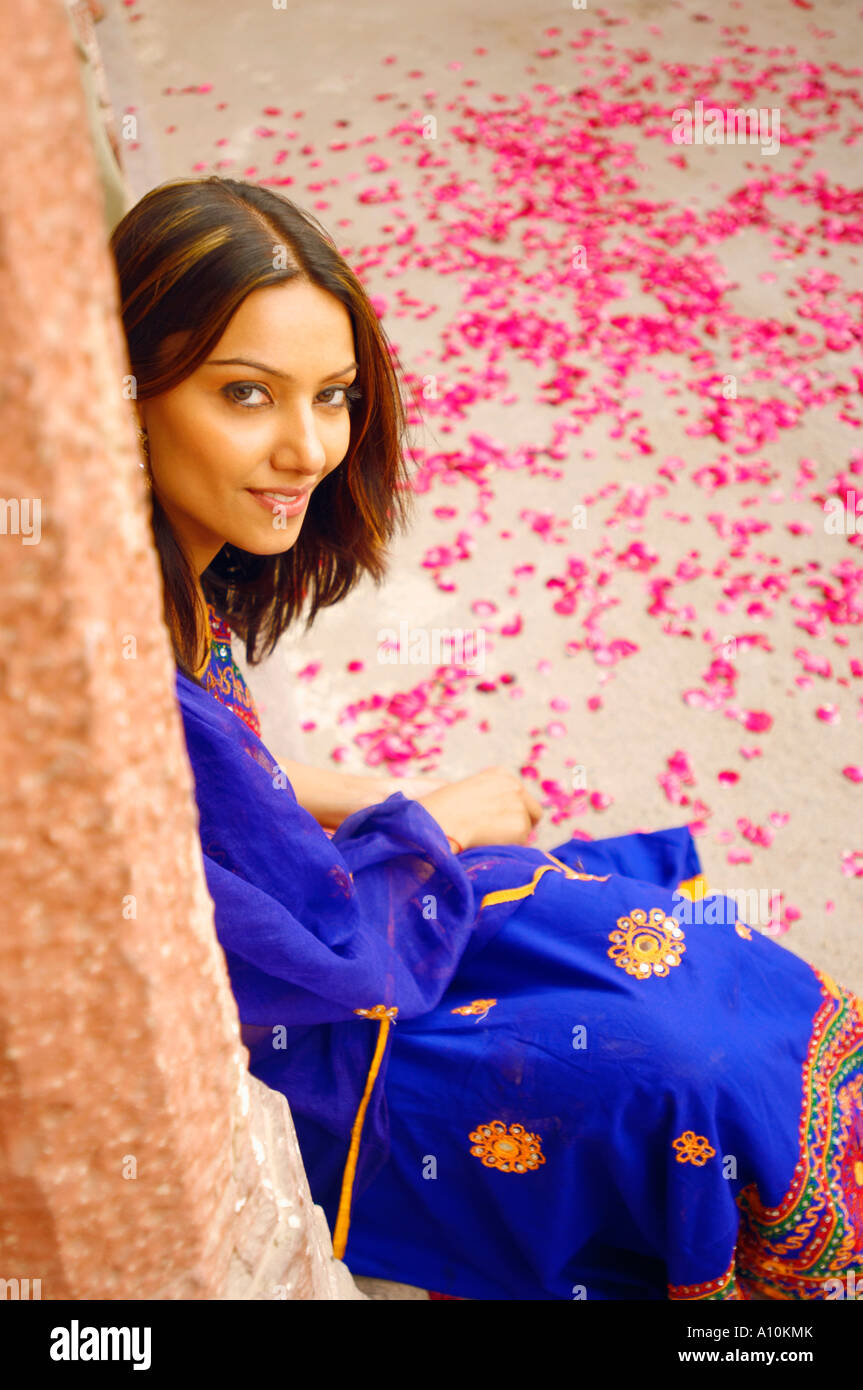 High angle view of a young woman smiling Stock Photo - Alamy