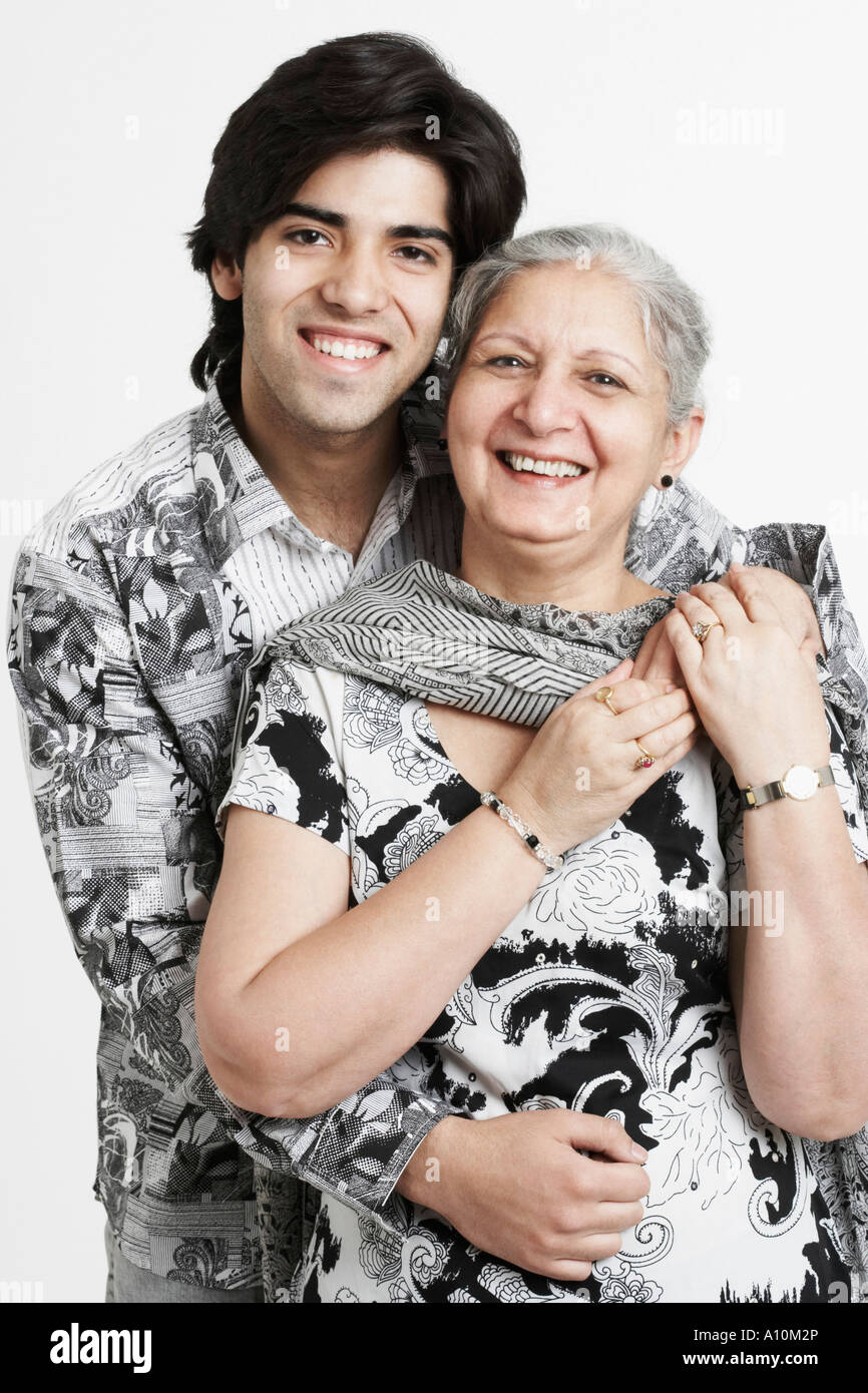 Portrait of a young man with his grandmother Stock Photo - Alamy