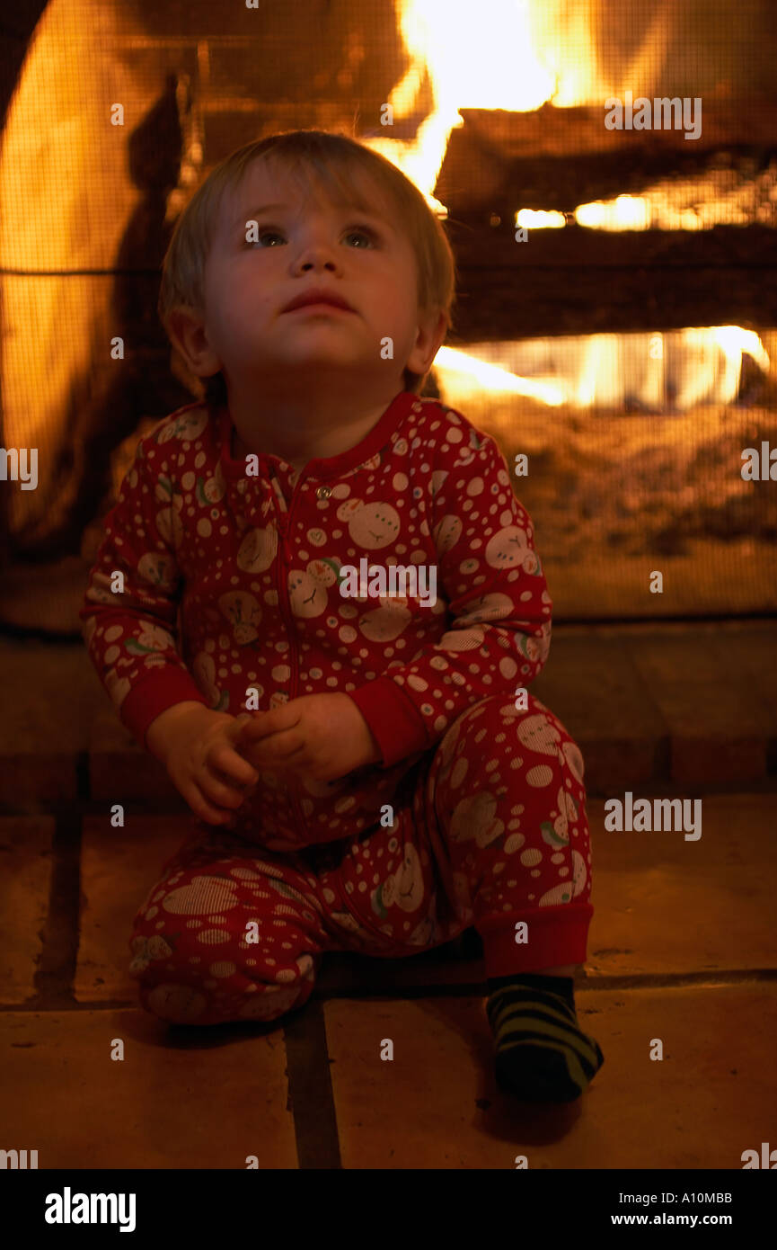 Toddler in front of fire model released caucasians white families ...