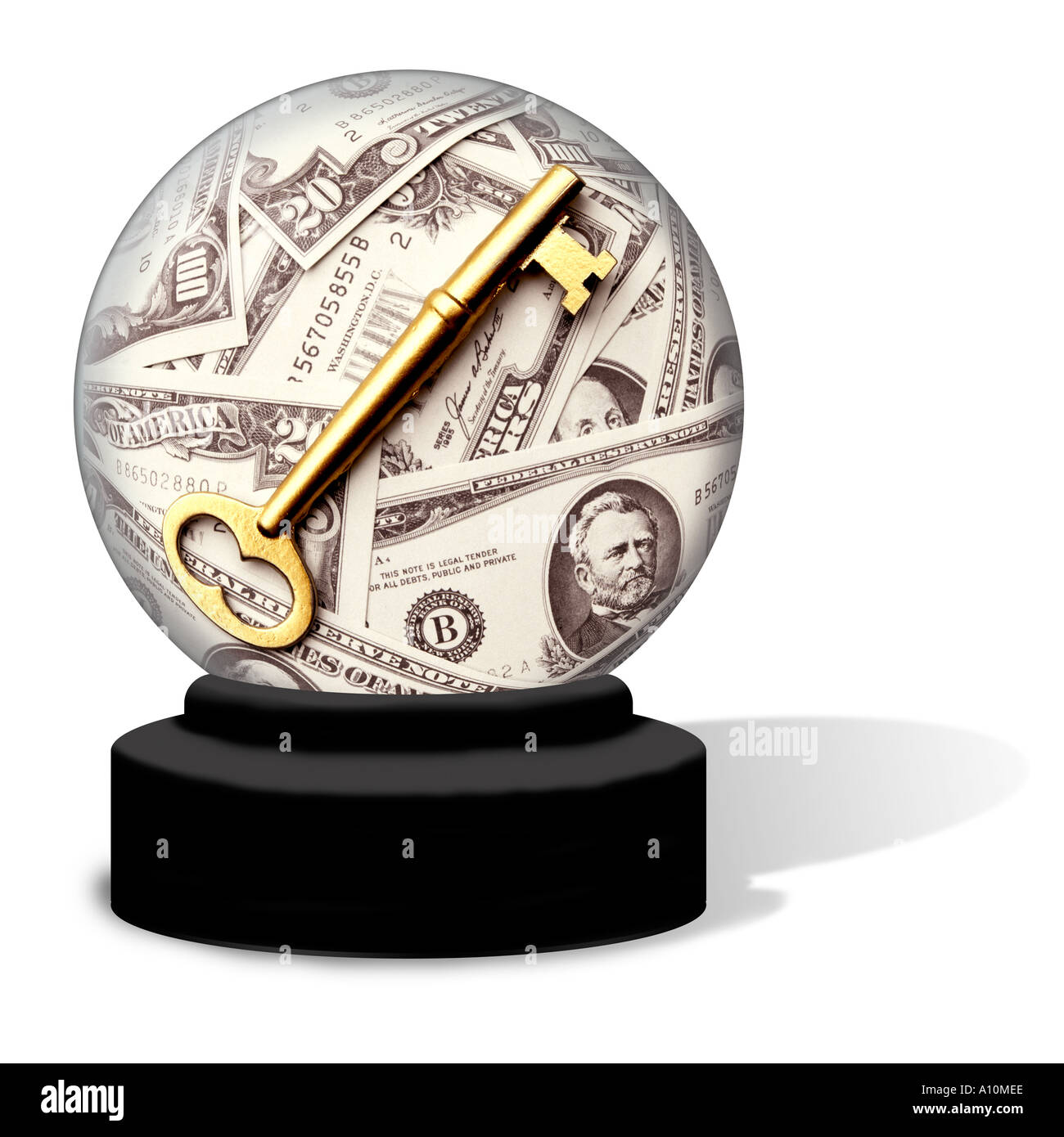 Crystal ball depicting a gold key to financial success Stock Photo - Alamy