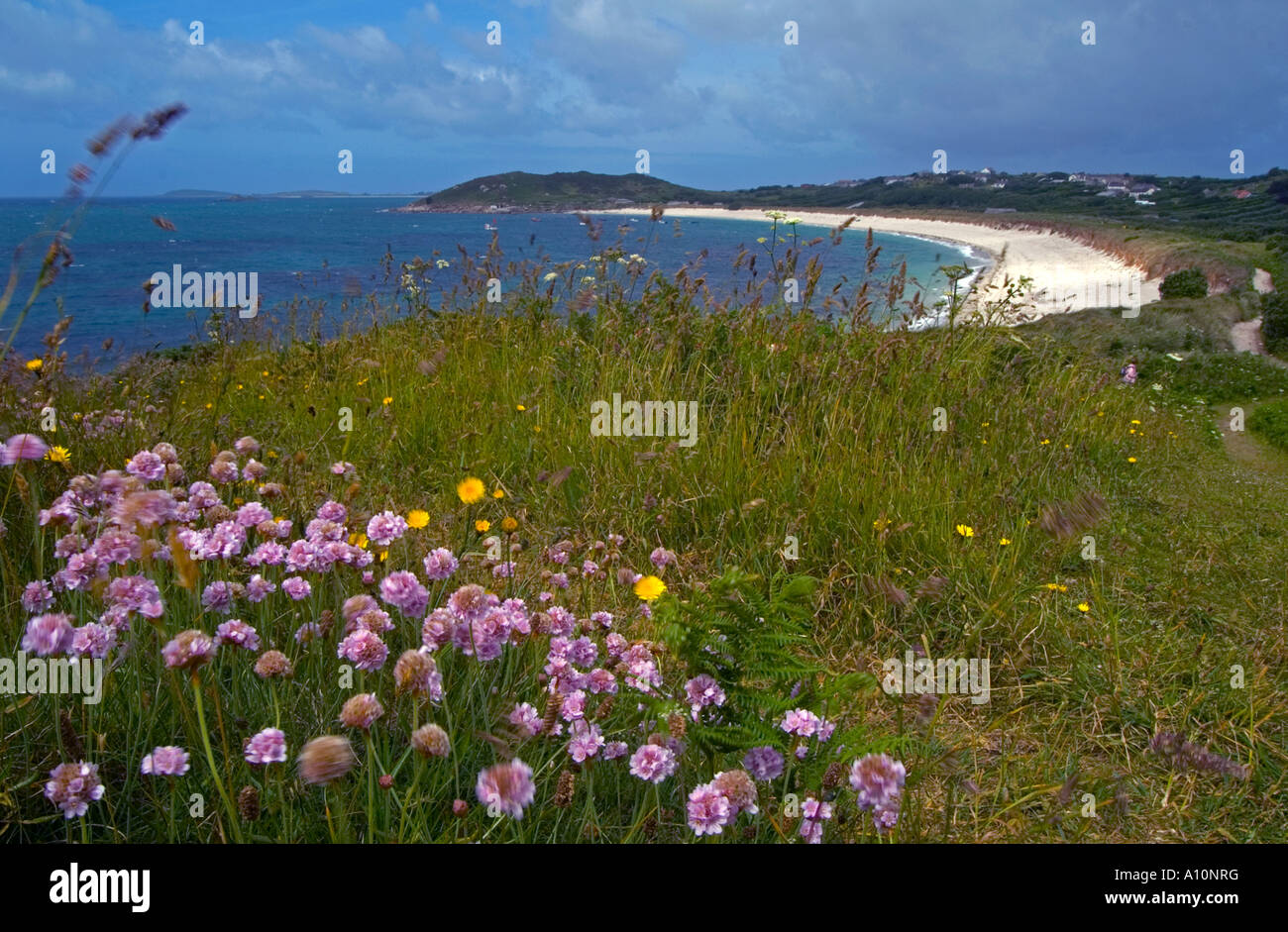 view across higher town bay from English Island Point st martin s isles ...