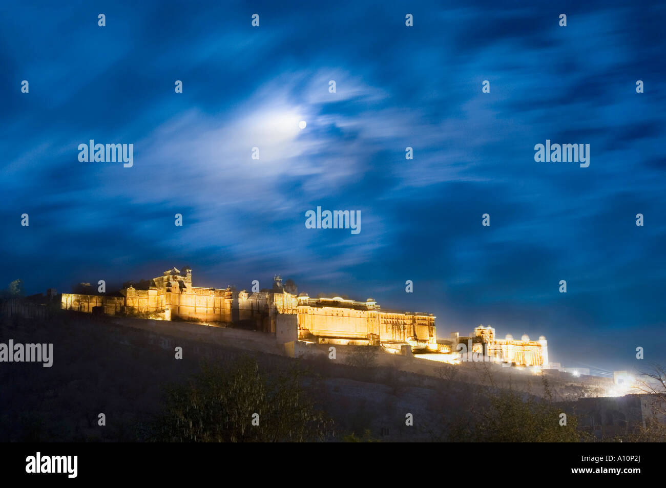 Fort lit up at night, Amber Fort, Jaipur, Rajasthan, India Stock Photo ...