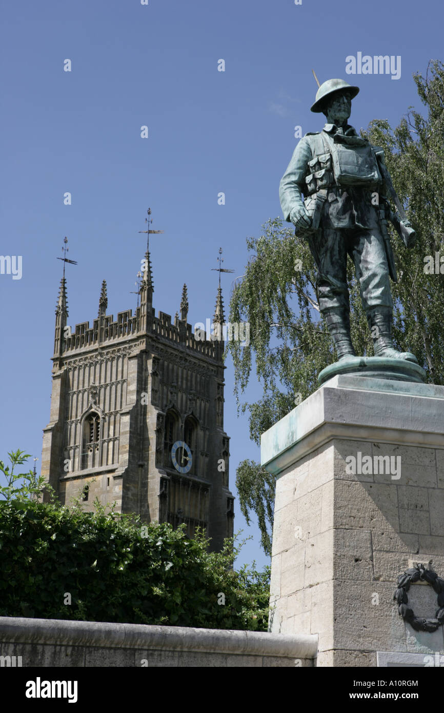 The War Memorial soldier in first war uniform Evesham tower church ...