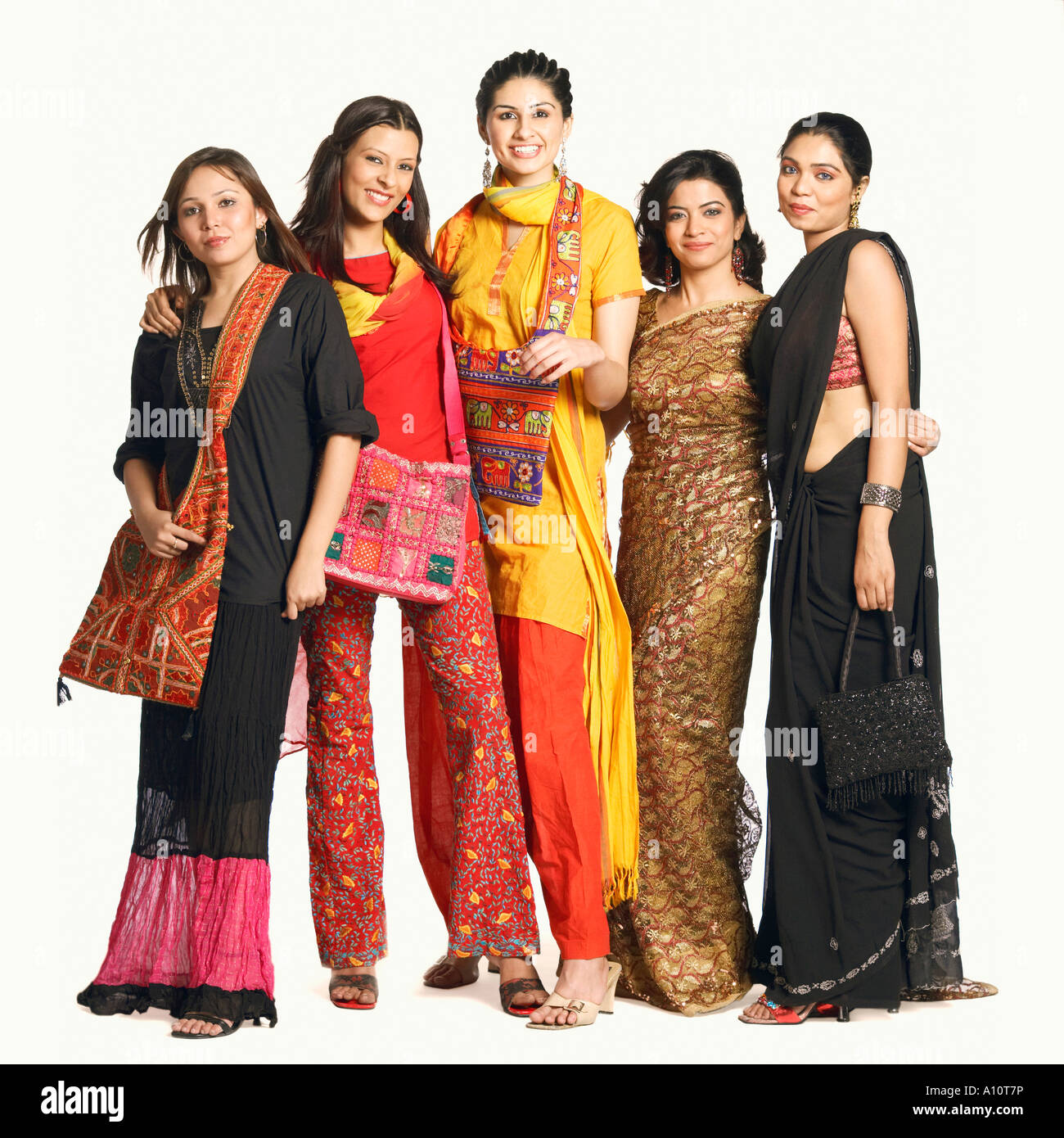 Portrait of five young women standing together Stock Photo - Alamy