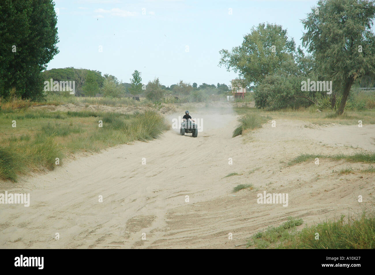 Boy driving with quad on country road Stock Photo - Alamy