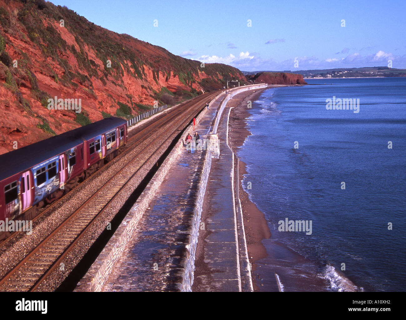 Seafront and main railway line at Dawlish on the South coast of Devon ...