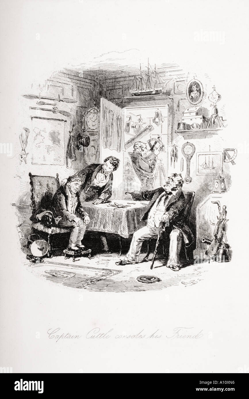 Captain Cuttle consoles his friend. Illustration from the Charles ...