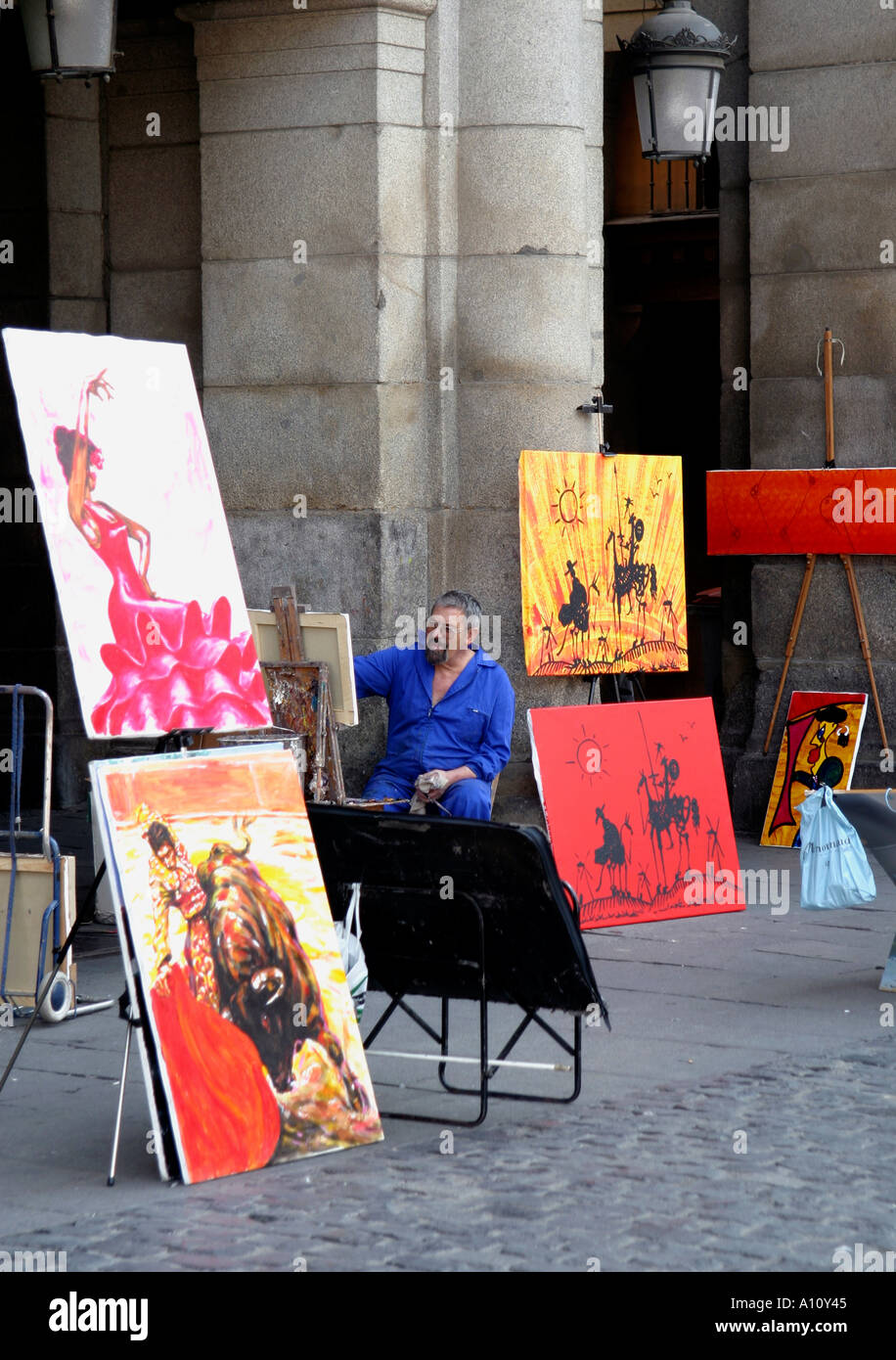 Spain Madrid Plaza Mayor Street Painter Art Painting Stock Photo - Alamy