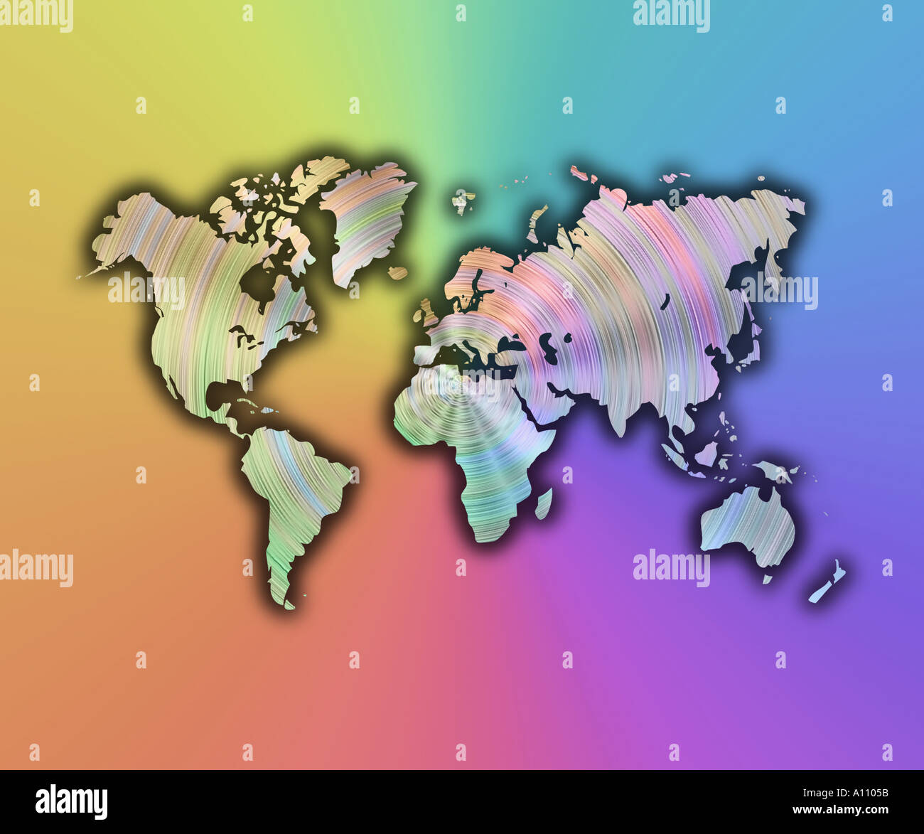Metallic Earth map over rainbow colors Stock Photo - Alamy
