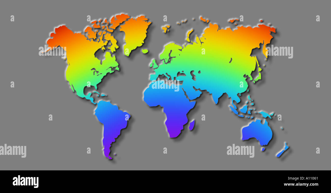 World map on grey background Stock Photo - Alamy