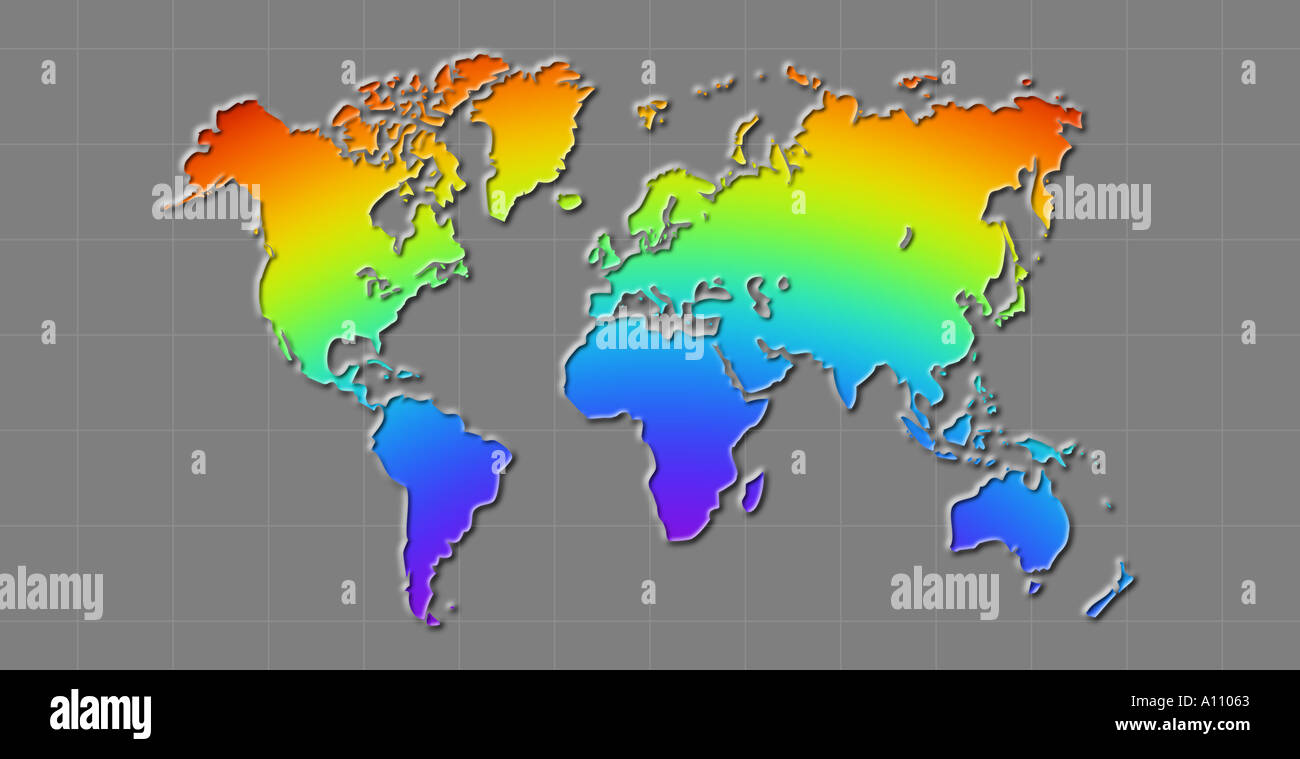 World map in spectral colors over grey background Stock Photo - Alamy