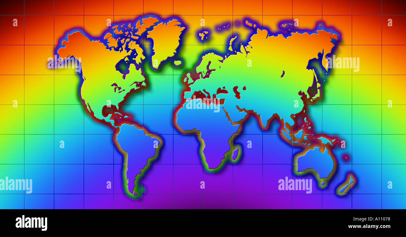 World map image in strong colors Stock Photo - Alamy
