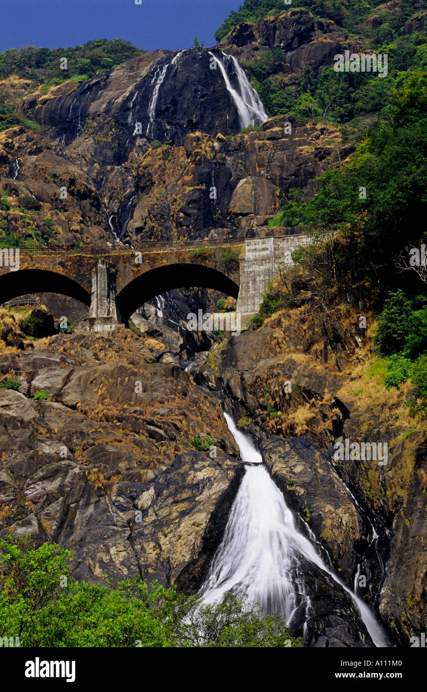 View of the Dudhsagar Falls in East Goa South India Stock Photo - Alamy