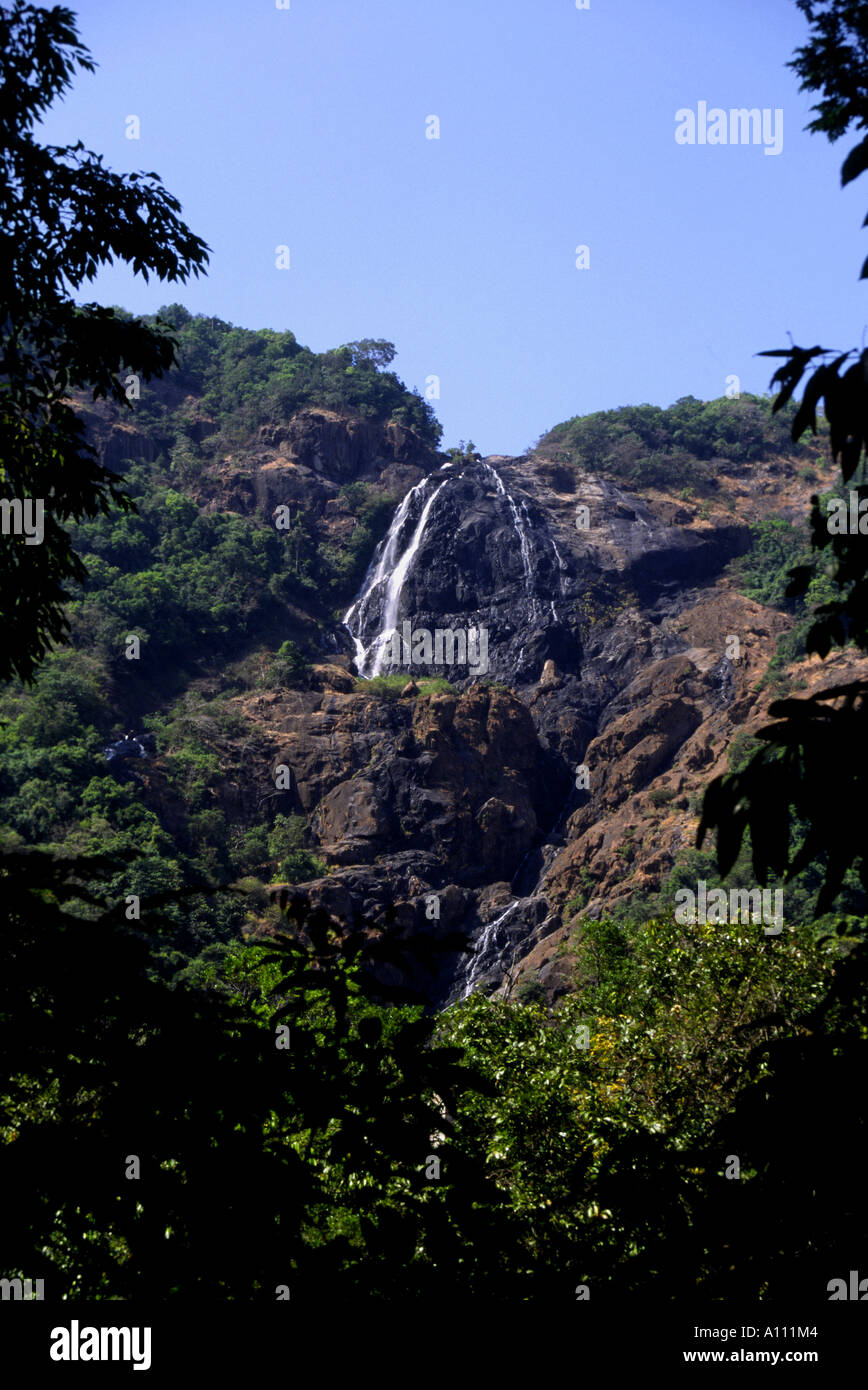View of the Dudhsagar Falls in East Goa South India Stock Photo - Alamy