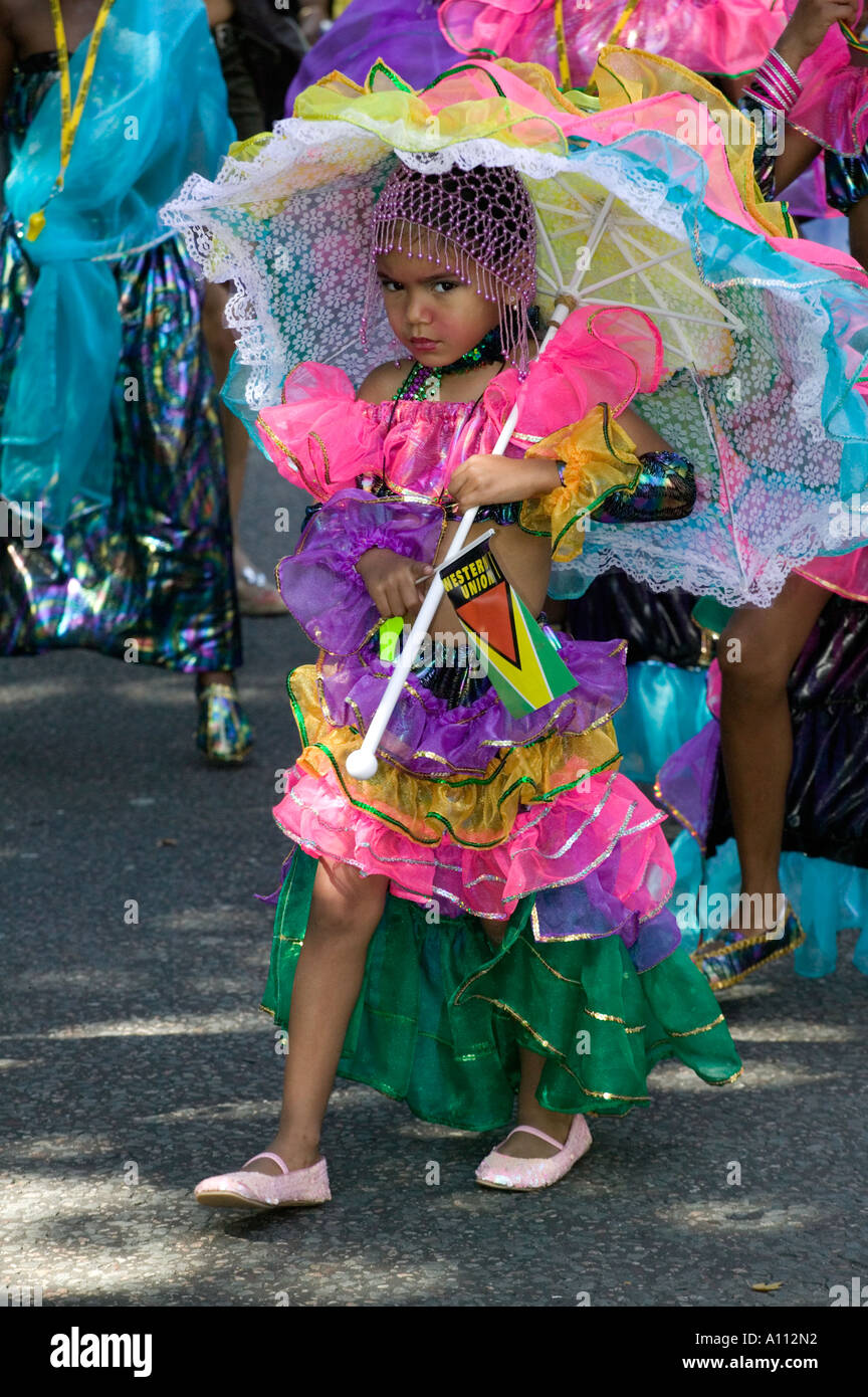 Little girl at the Notting Hill Carnival parade, London, England ...