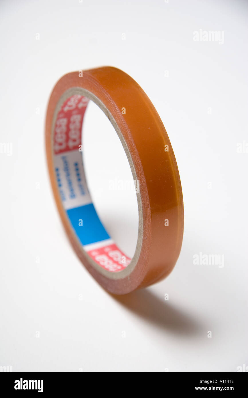 scotch, plastic, sticks, work, manual, round, orange, close up, white ...