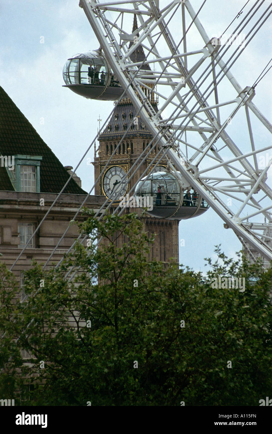 View of the London Eye with big Ben behind Stock Photo - Alamy