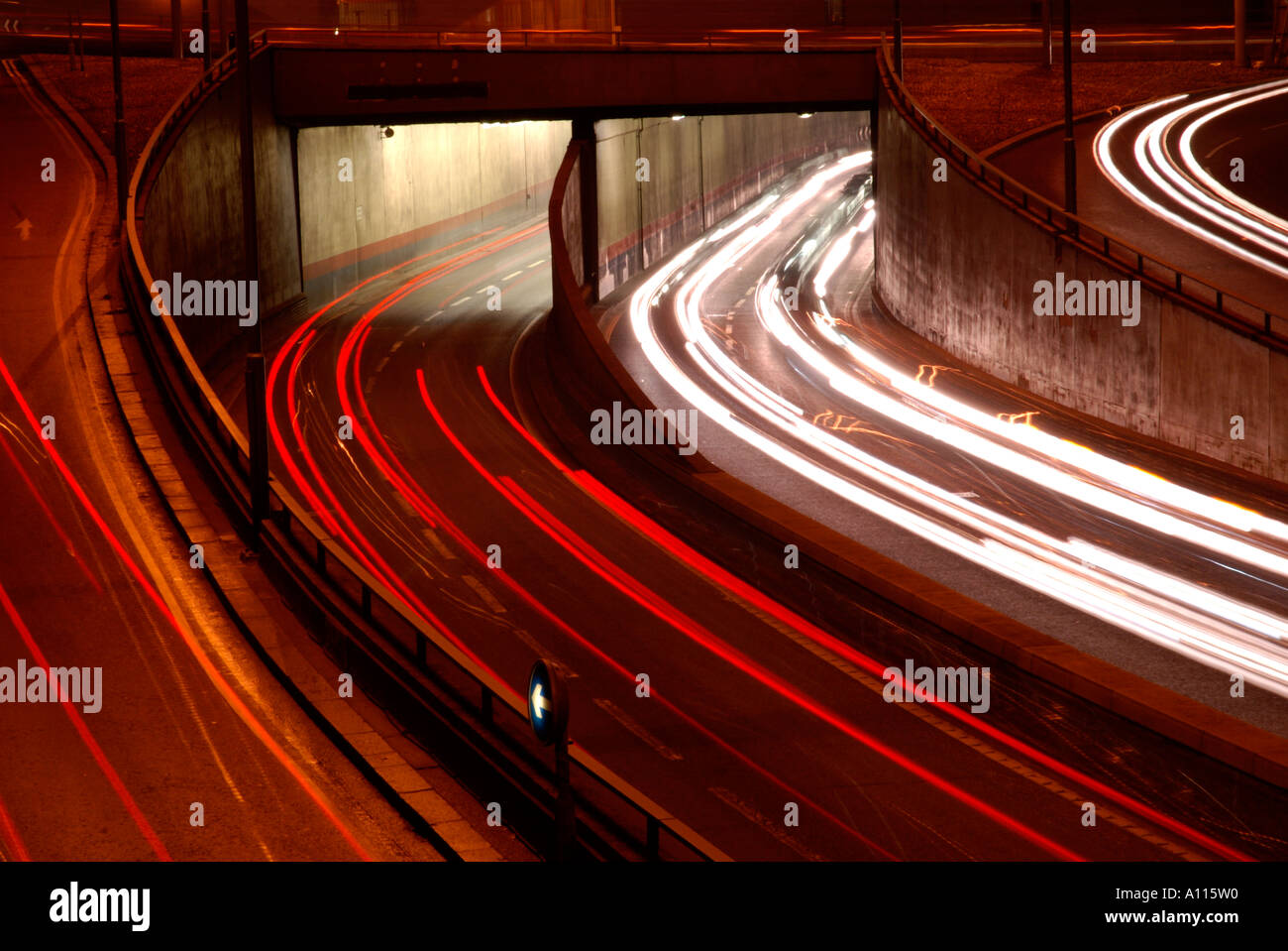 Traffic Light trails Birmingham U K Tunnel Night Red Lights White ...