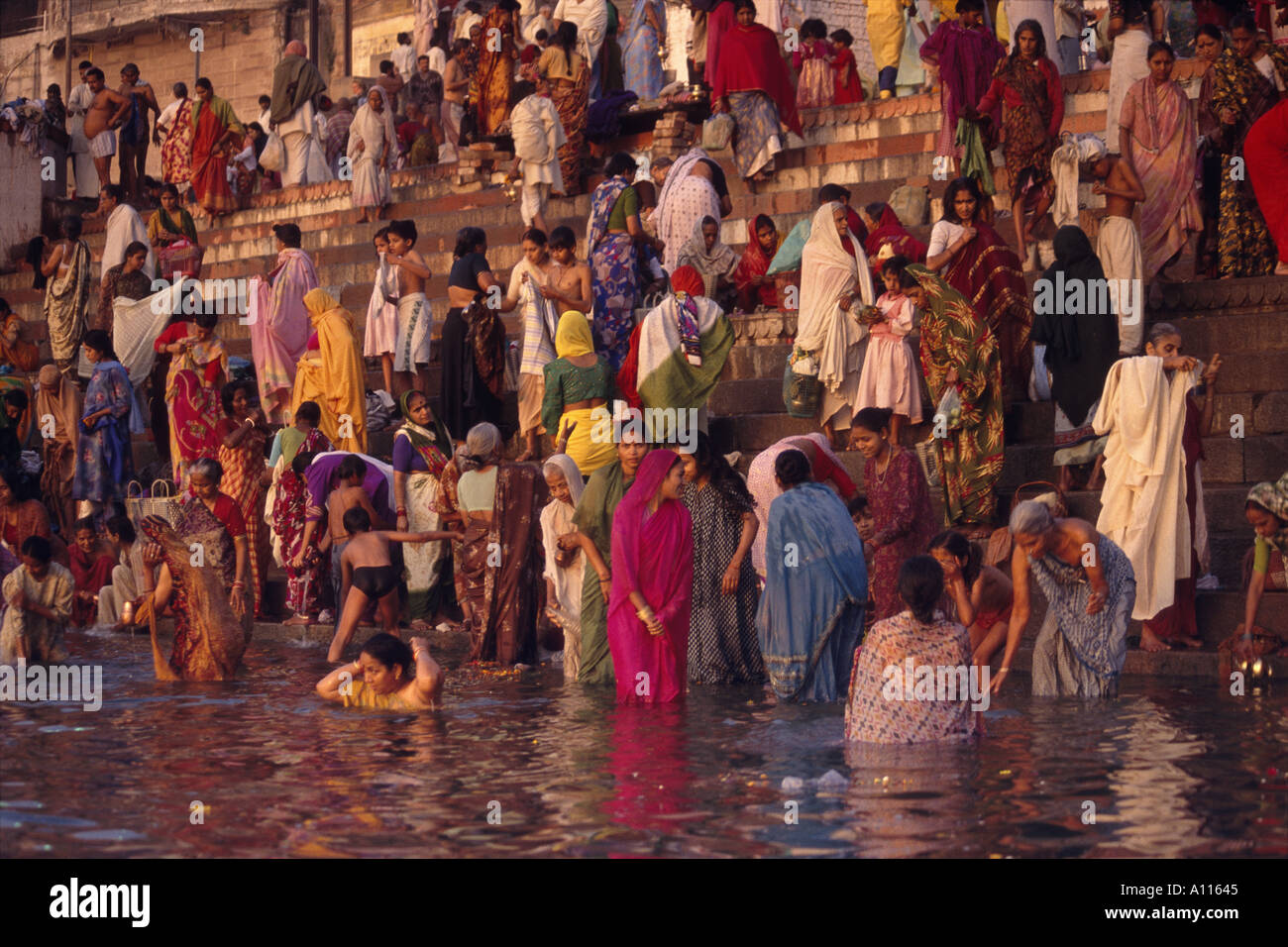 Morning bathers in the Ganges River Varanasi India Stock Photo - Alamy